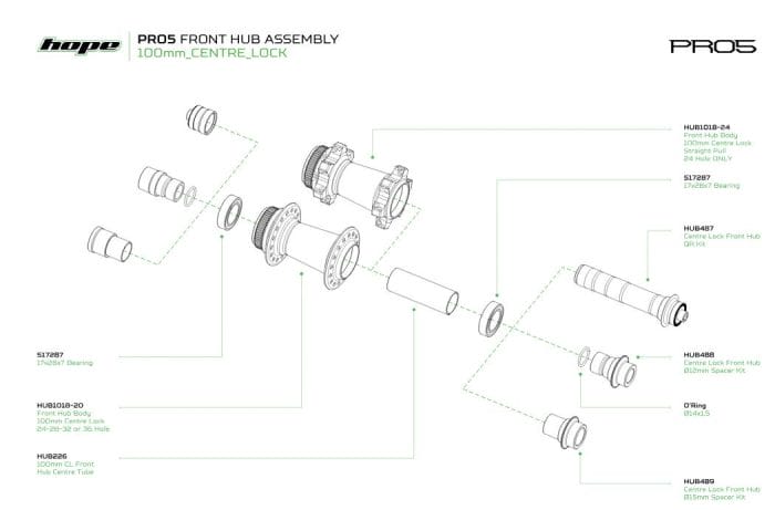 Hope Pro 5 Front Centre Lock - 24H - 100mm - The LBS